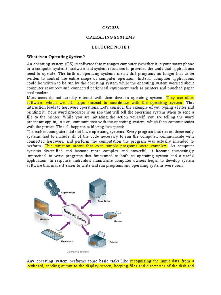 Csc 333 Lecture Note 1 Pdf Operating System Random Access Memory 