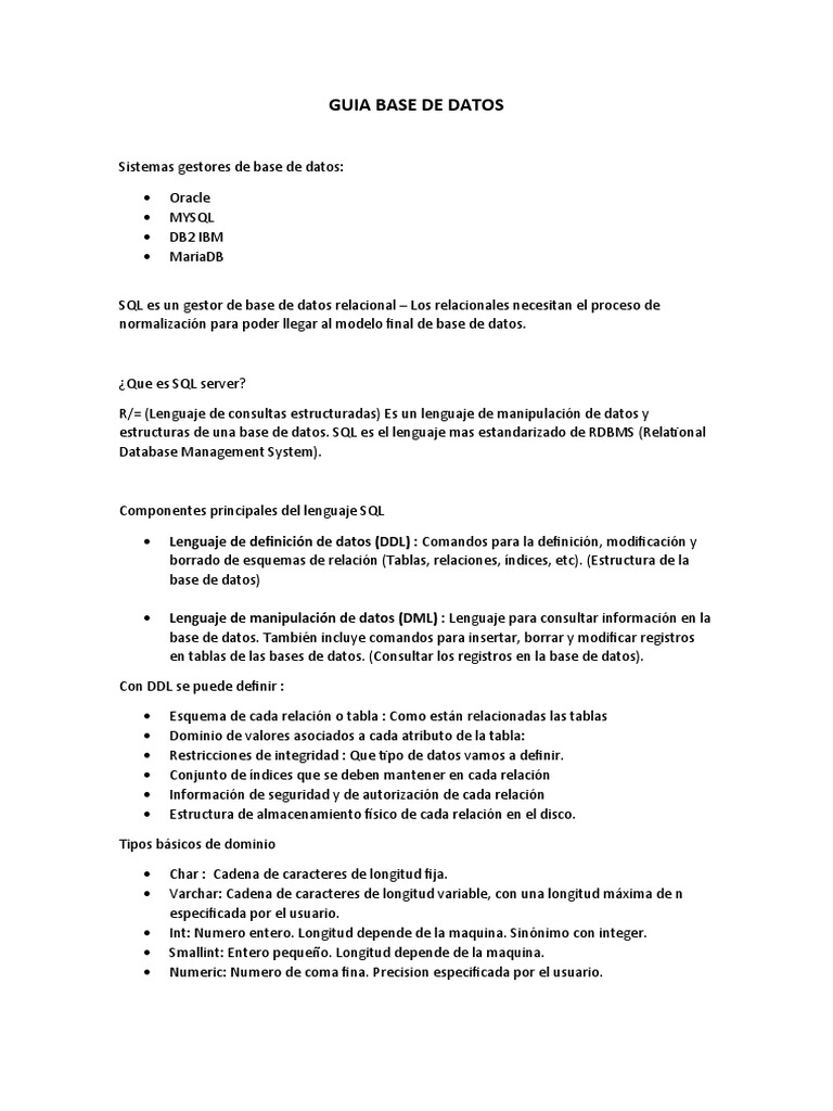 Guia Base de Datos | PDF | Bases de datos | SQL