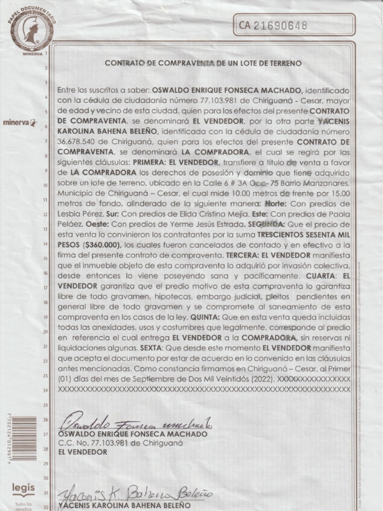 Contrato de Compraventa de Un Lote de Terreno | PDF