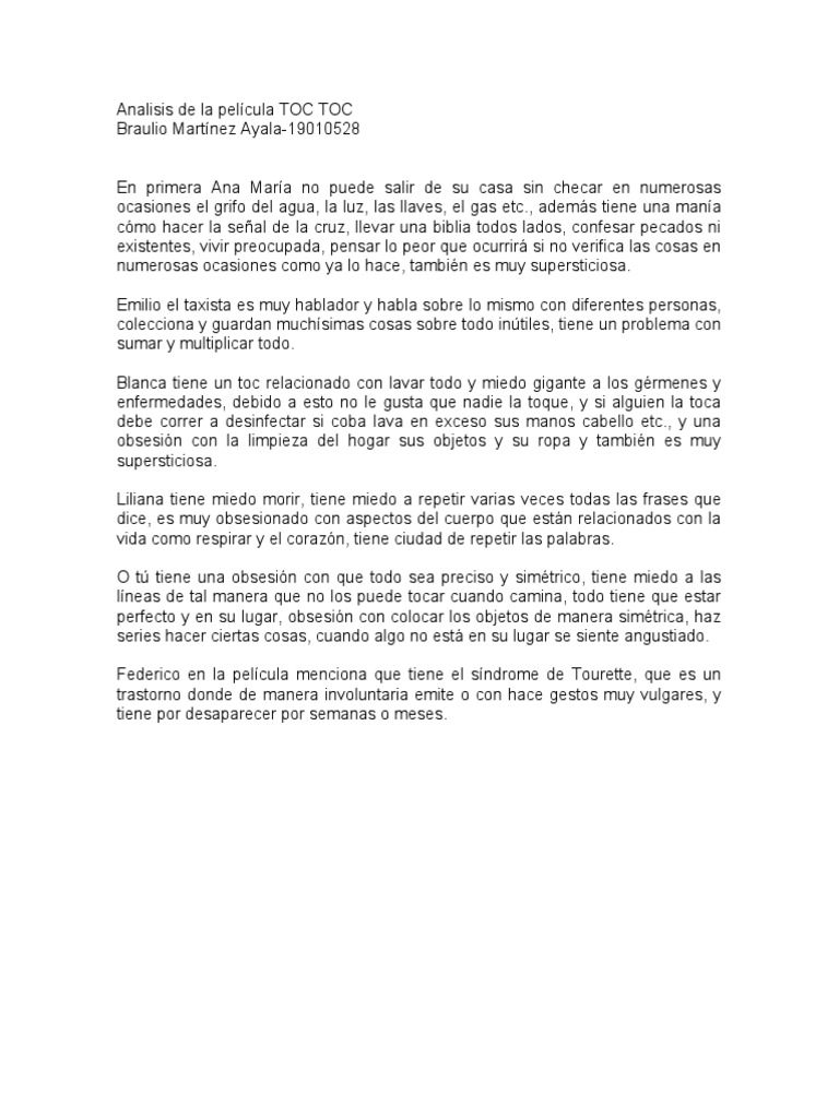 Analisis de La Película TOC TOC | PDF | Desorden obsesivo compulsivo