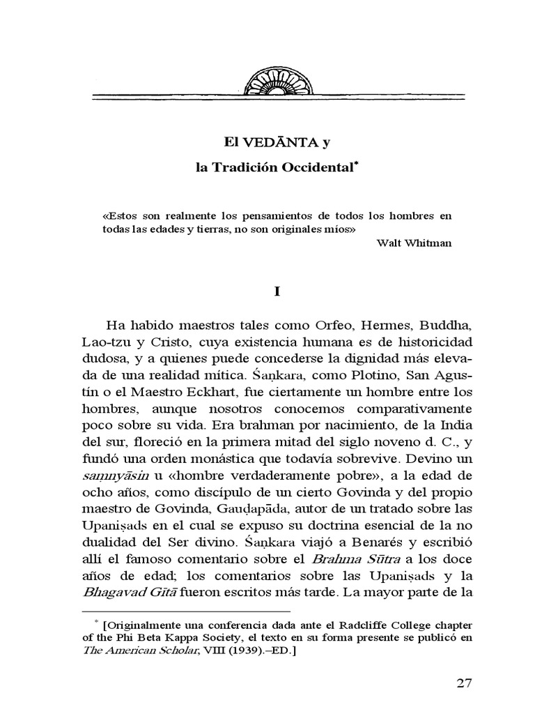 El Vedanta y La Tradición Occidental | PDF | Metafísica | Alma