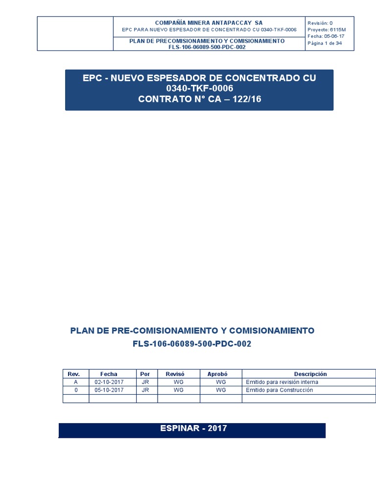 Plan Precom y Comisionamiento Rev 0 | PDF | Calidad (comercial) | Diseño