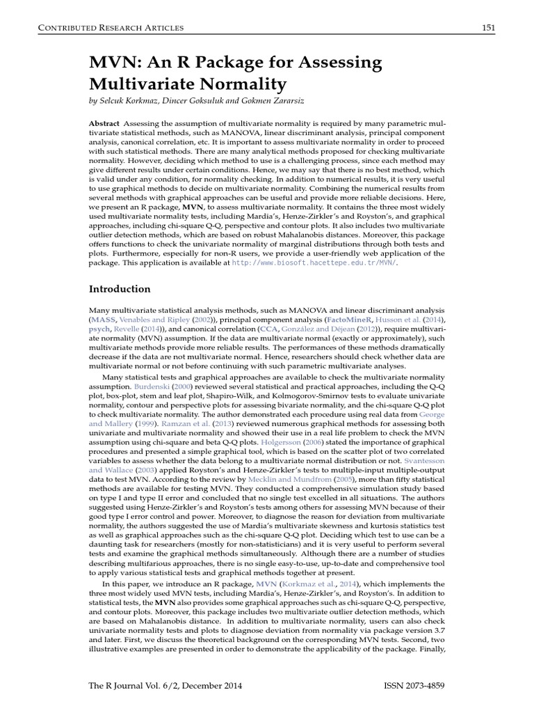 MVN: An R Package For Assessing Multivariate Normality | PDF | Normal Distribution | Probability ...