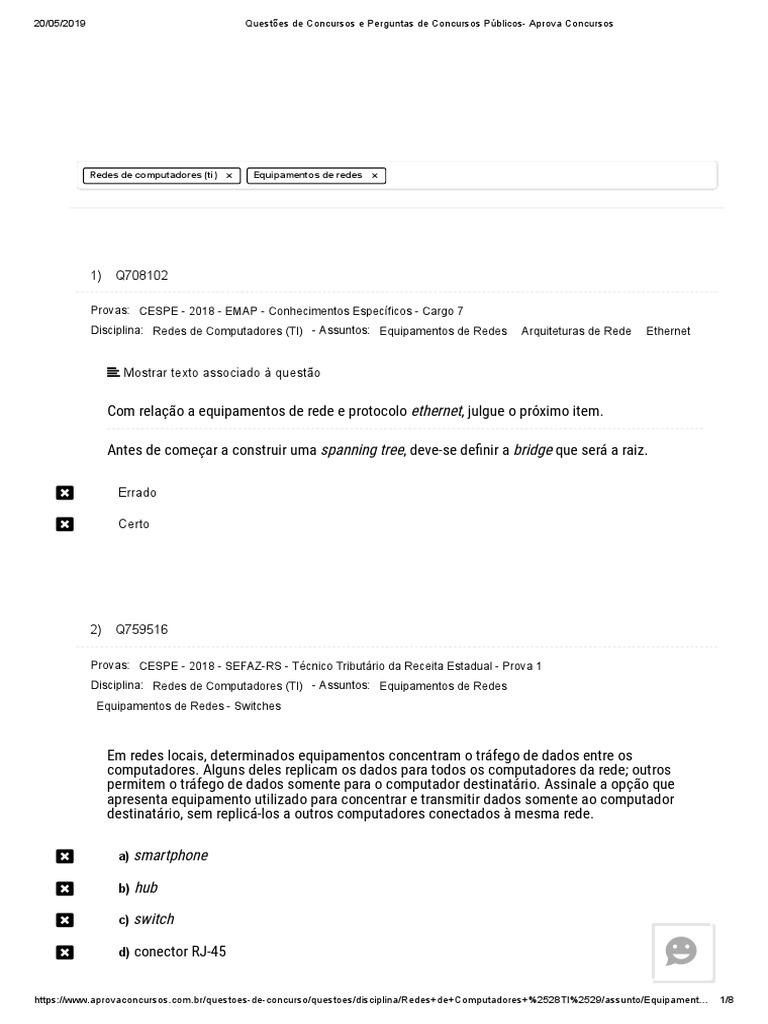 Equipamentos de Redes - Exercicio 01 | PDF | Rede de computadores | Comutador de rede
