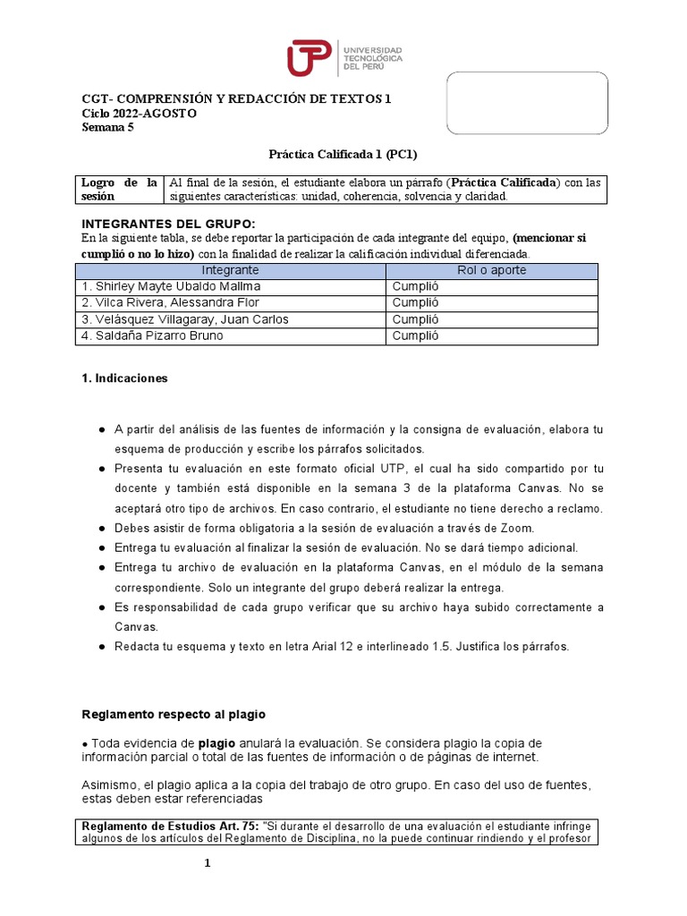 Formato Práctica Calificada 1 Pc1 Descargar Gratis Pdf La