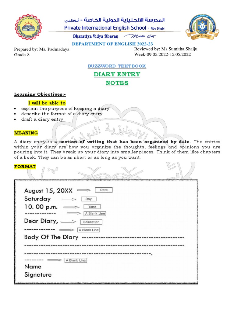 Diary Entry Format for Students | PDF