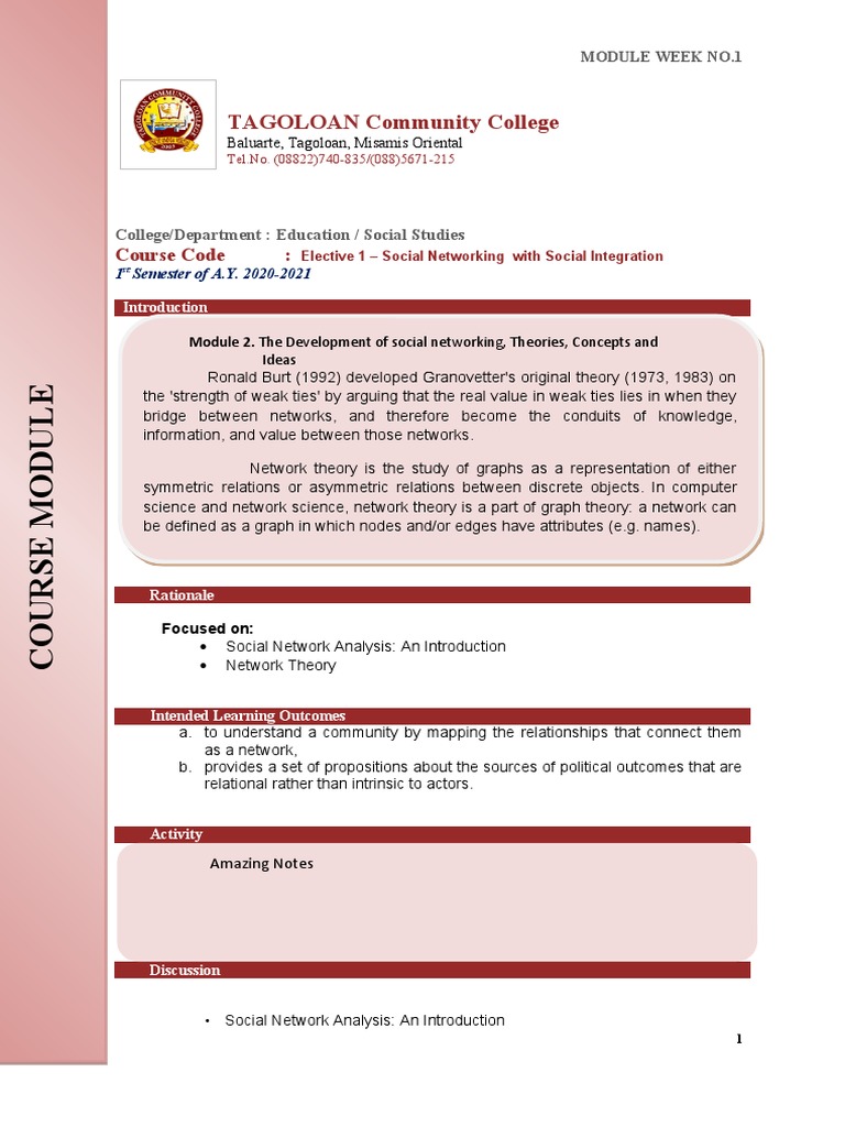 Course Module 1 Intro Networking | PDF | Social Network | Cognitive Science