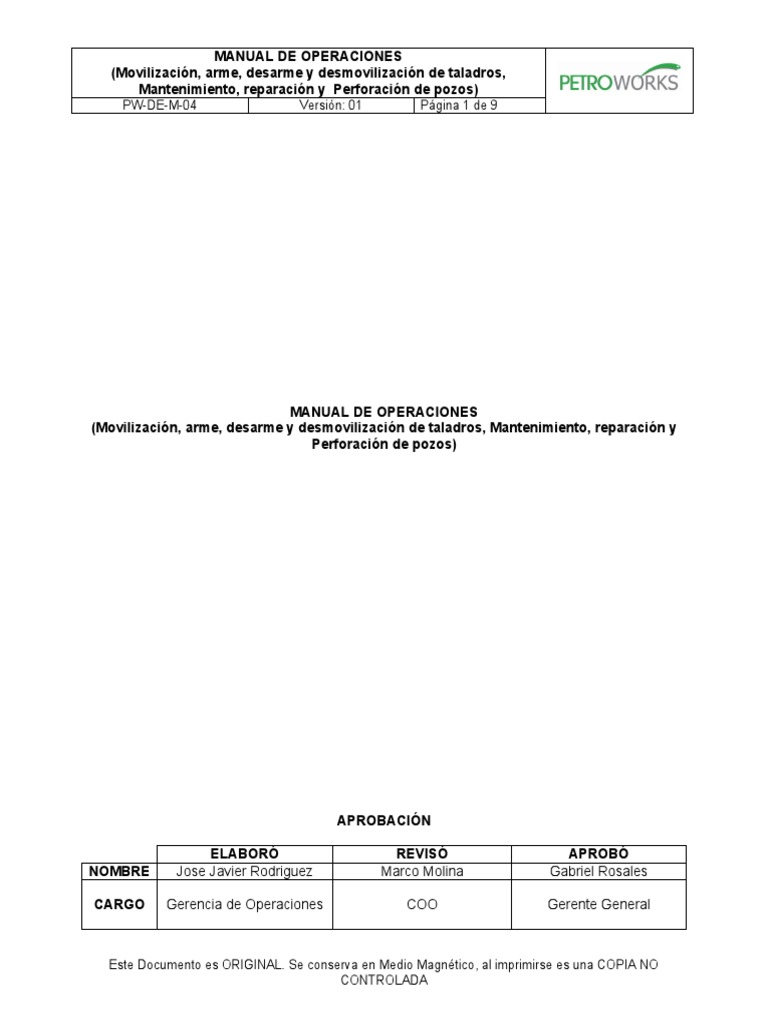 Manual de Operaciones de Petroworks | PDF | Calidad (comercial ...
