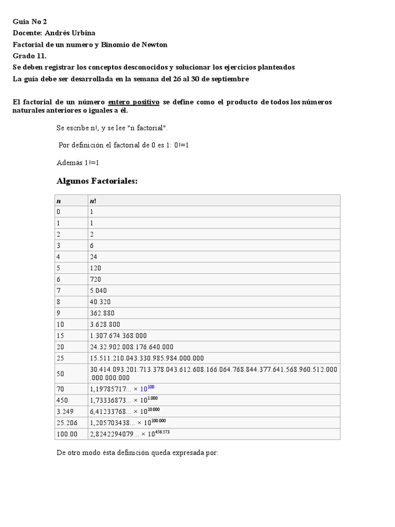 GUÍA Factorial de Un Número. | PDF | Combinatoria | Análisis complejo