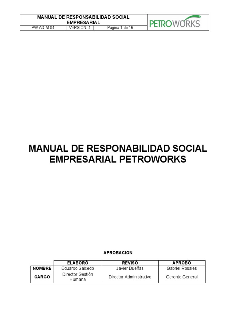 Pw Ad M 04 Manual De Responsabilidad Social Empresarial V 4 Pdf Responsabilidad Social