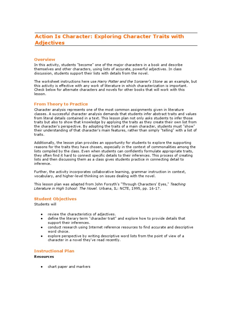 Action Is Character Lesson | PDF | Lesson Plan | World Wide Web