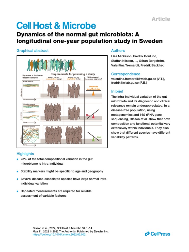 Dynamics of Normal Gut Microbiota, Longitudinal 1y Study Sweeden 1-s2.0 ...