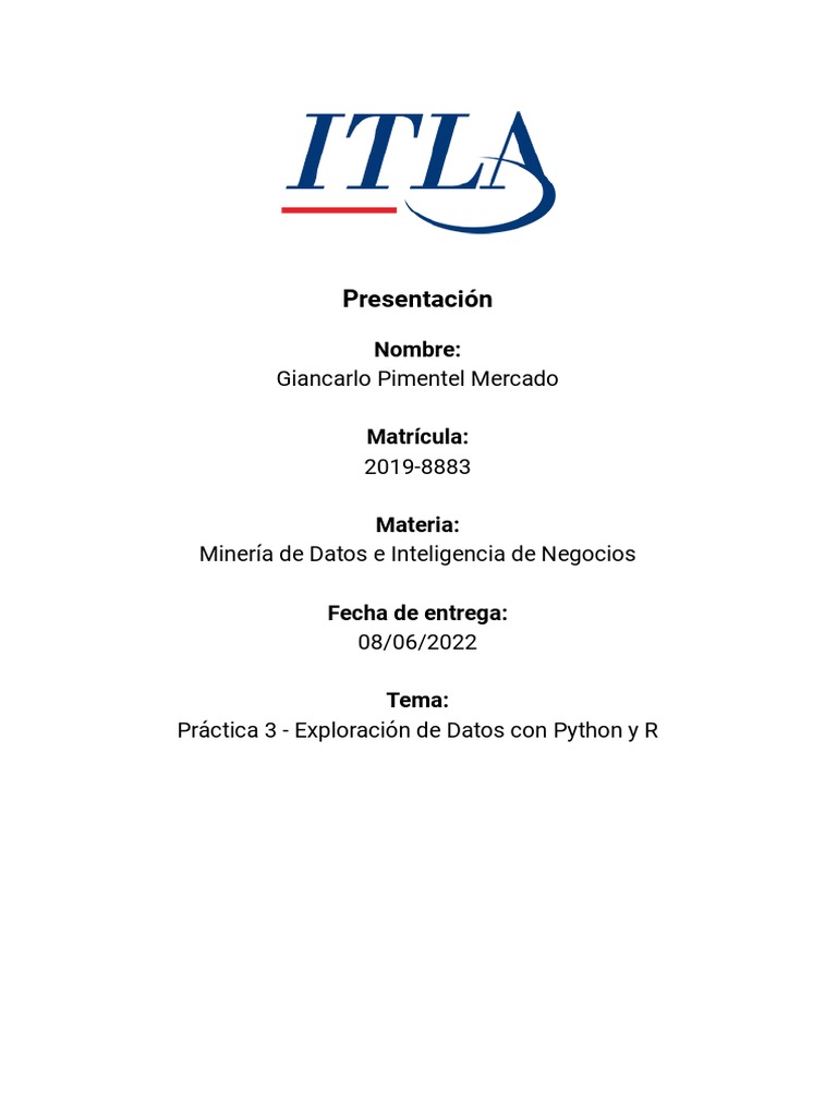 Practica 3 - Exploración de Datos Con Python y R | PDF