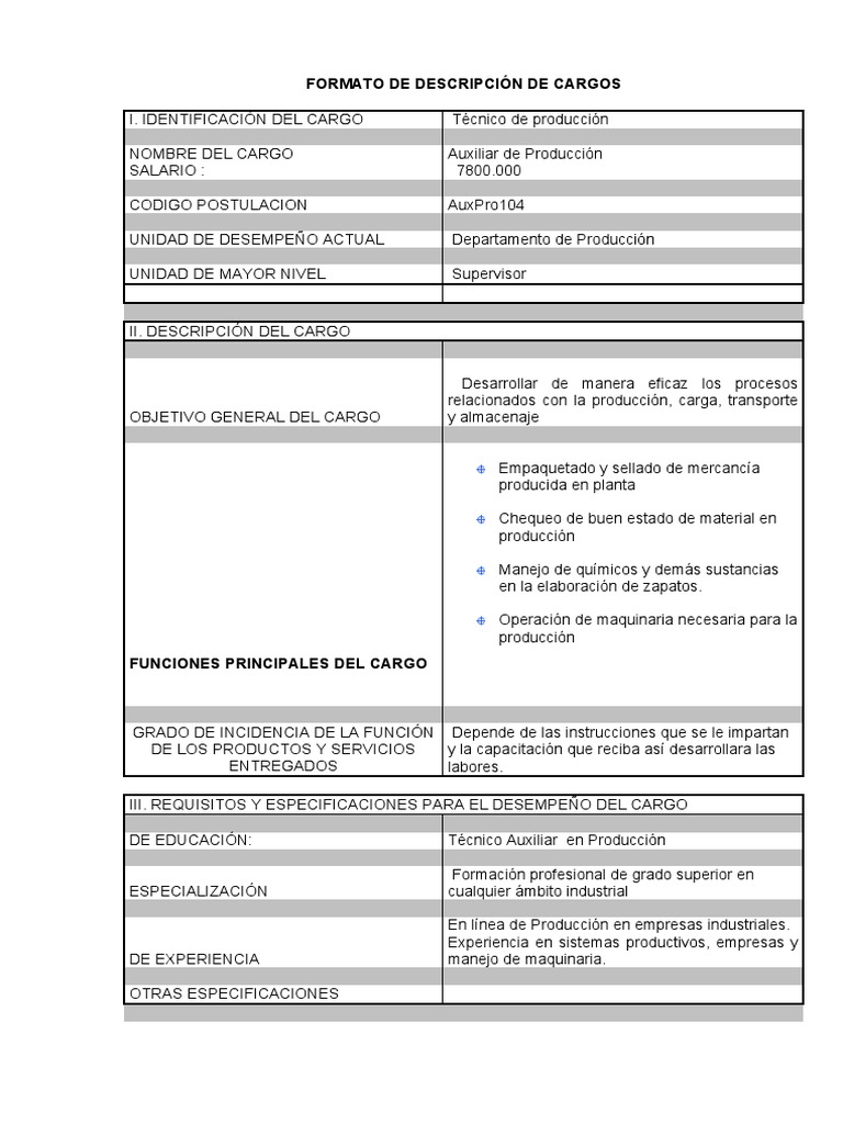 Formato de Descripcion de Cargos | PDF | Economias | Business