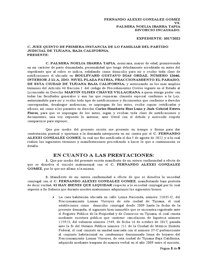 Divorcio y Liquidación de Bienes en Tijuana | PDF | Demanda judicial ...
