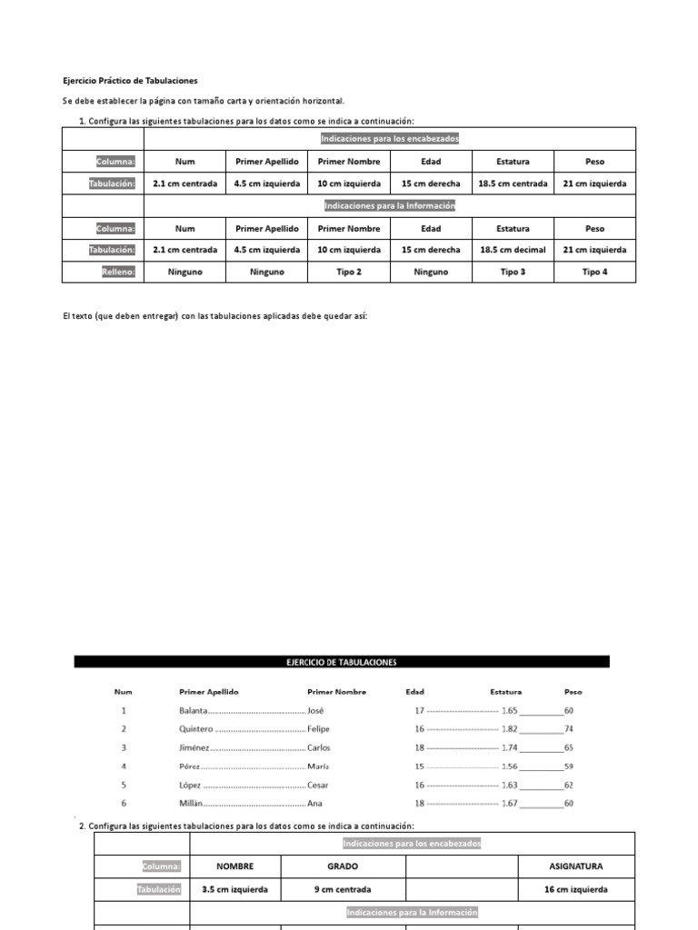 Ejercicio Práctico de Tabulaciones | PDF