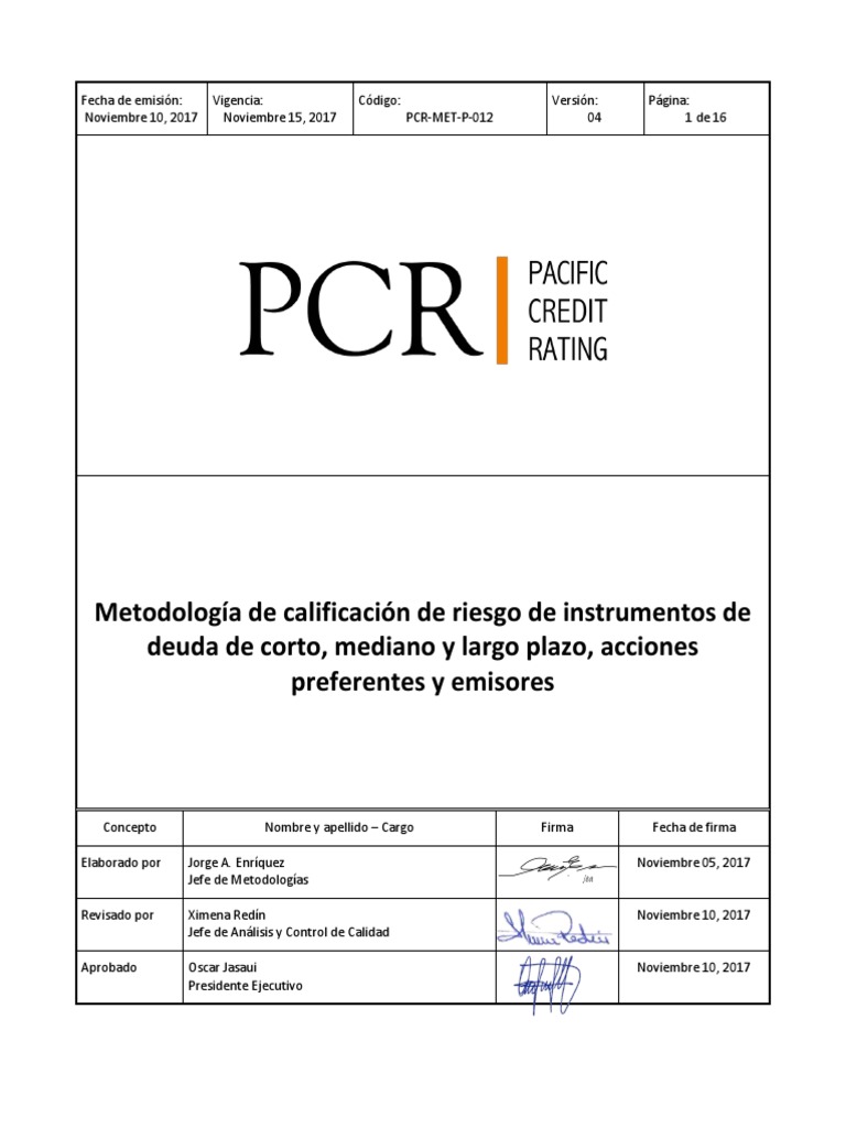 Metodología Clasificación de Empresas. Pacific Credit Ratings | PDF ...