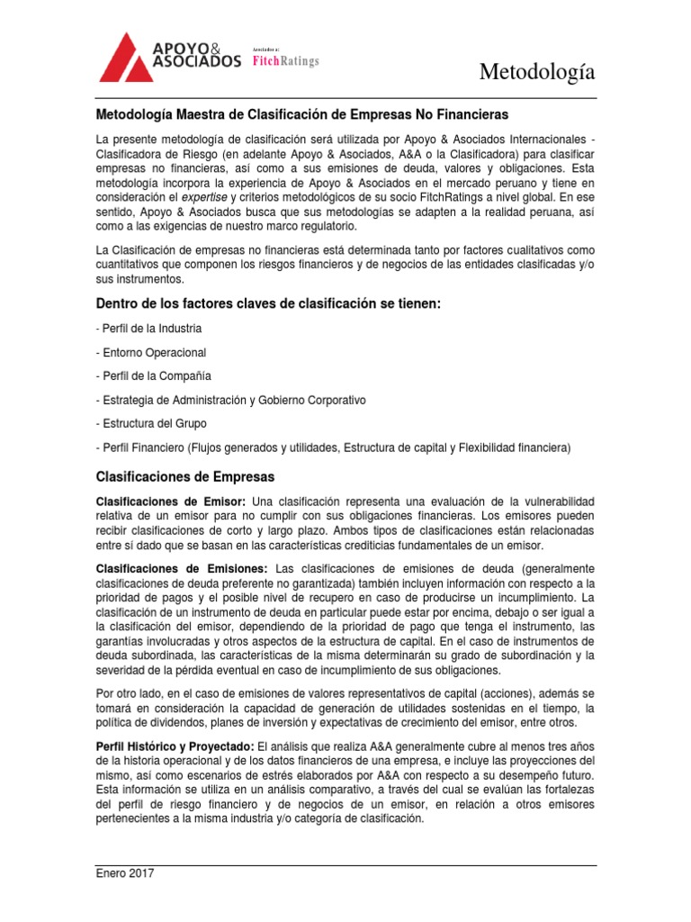 Metodología Maestra Empresas No Financieras. Apoyo Asociados y Fitch ...