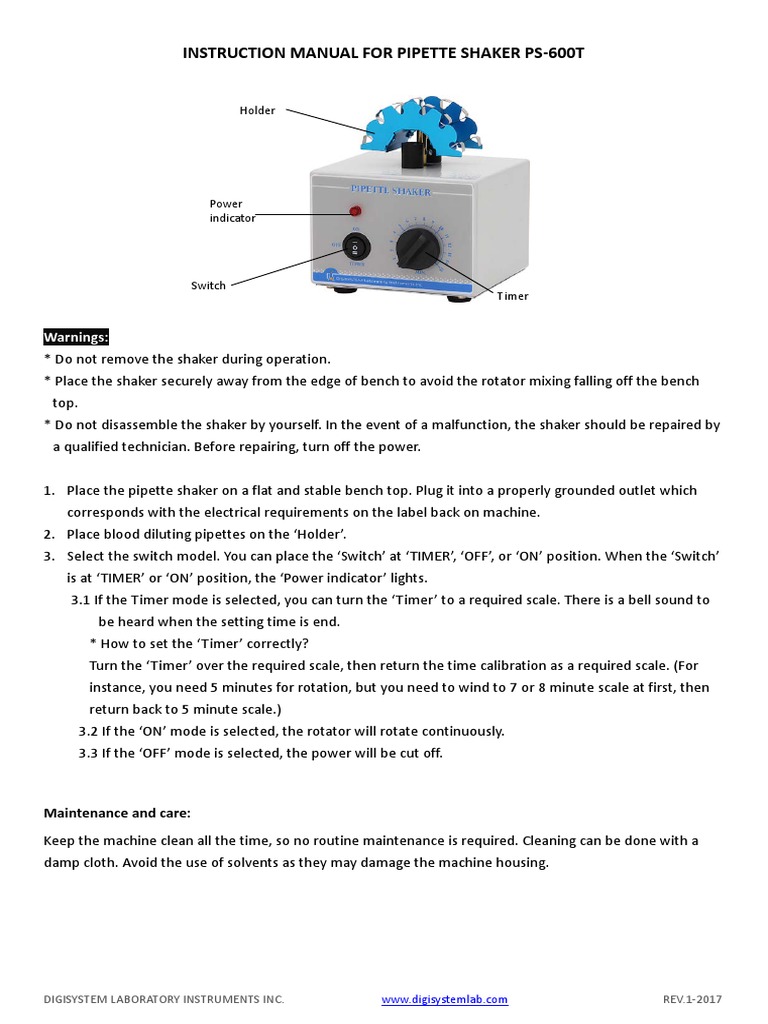 Pipette Shaker PS-600T (Manual) | PDF | Distributor | Switch