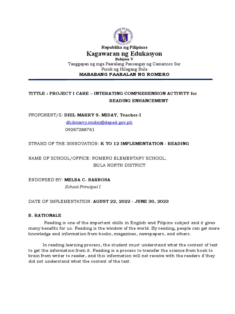 Project-I CARE | PDF | Reading Comprehension | Learning