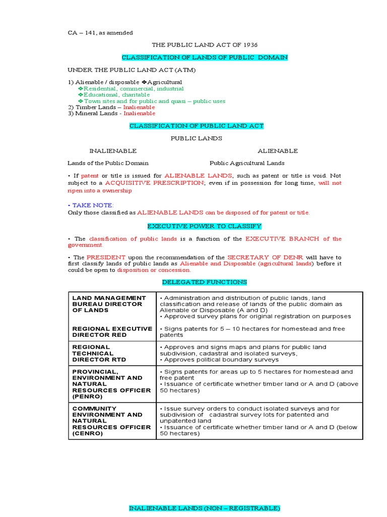 CA-141: Public Land Classification Guide | PDF | Adverse Possession ...