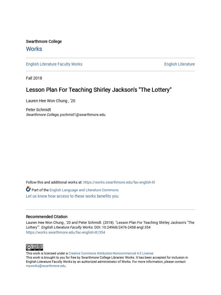 Lesson Plan For Teaching Shirley Jacksons The Lottery | PDF | Narration ...