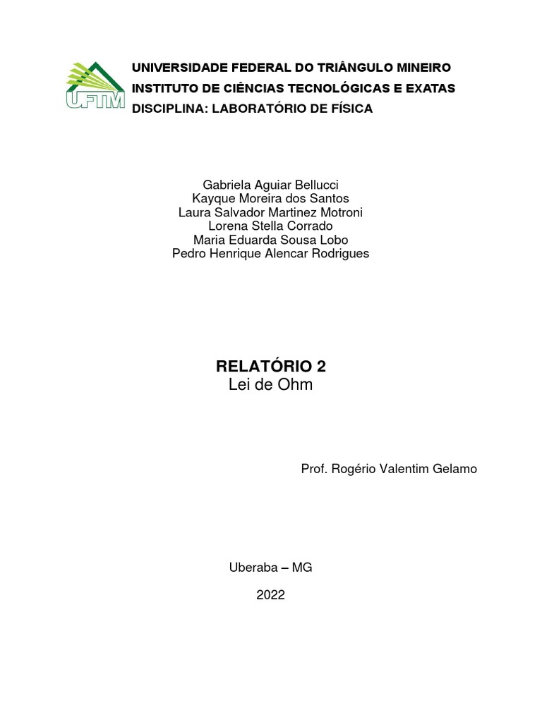 Relatório 2 - Lab Fis II' | PDF | Rede elétrica | Resistor