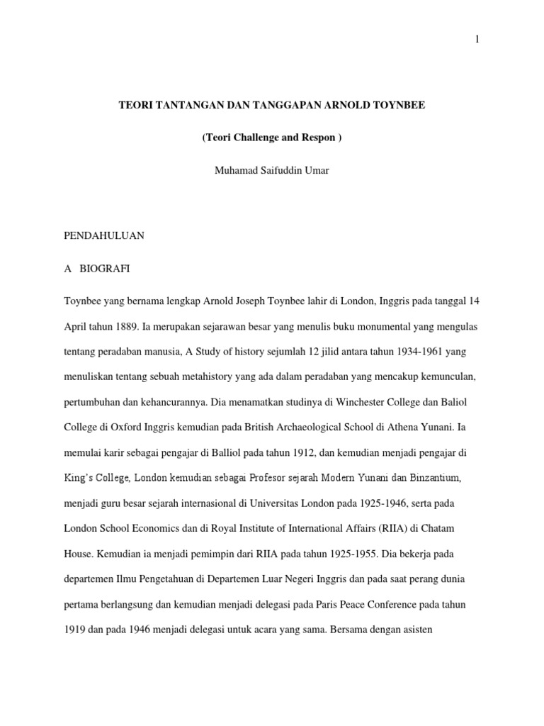 03 Tugas 01 Teori Arnold Toynbee Tantangan Dan Tanggapan | PDF