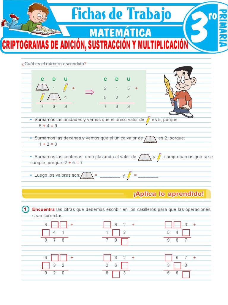 Criptogramas de Adicion Sustraccion y Multiplicacion para Tercer Grado de Primaria | PDF ...