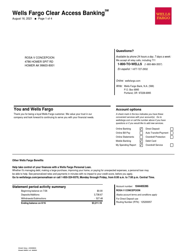 Wells Fargo Clear Access Banking | Download Free PDF | Fee | Overdraft