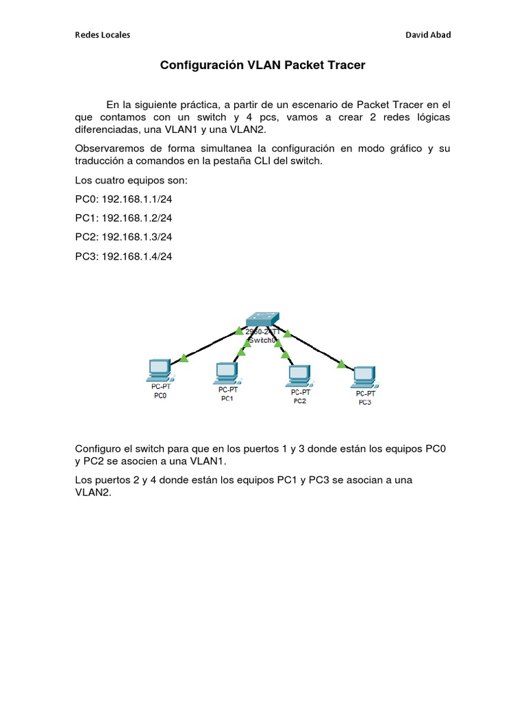 Configuración VLAN Packet Tracer | PDF | Ciencias de la Computación | Redes de computadoras