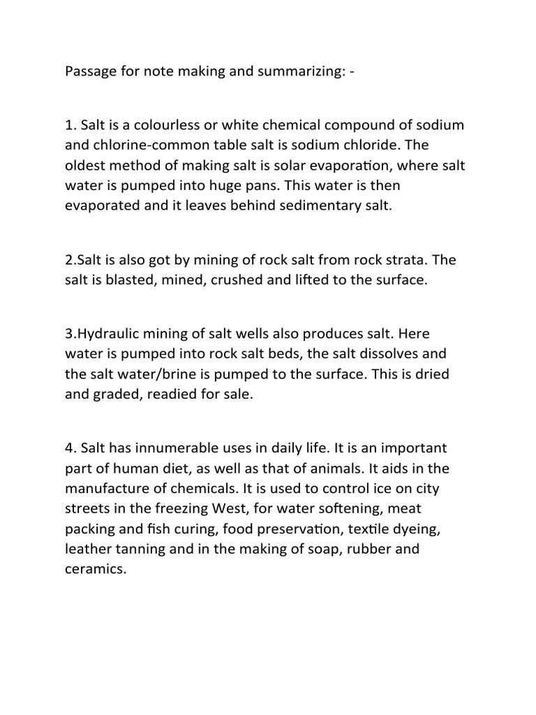 Passage For Note Making and Summarizing | PDF | Salt | Sleep