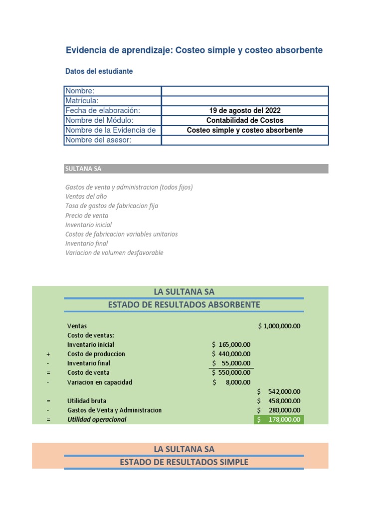 Costeo Simple y Costeo Absorbente | PDF | Contabilidad financiera ...