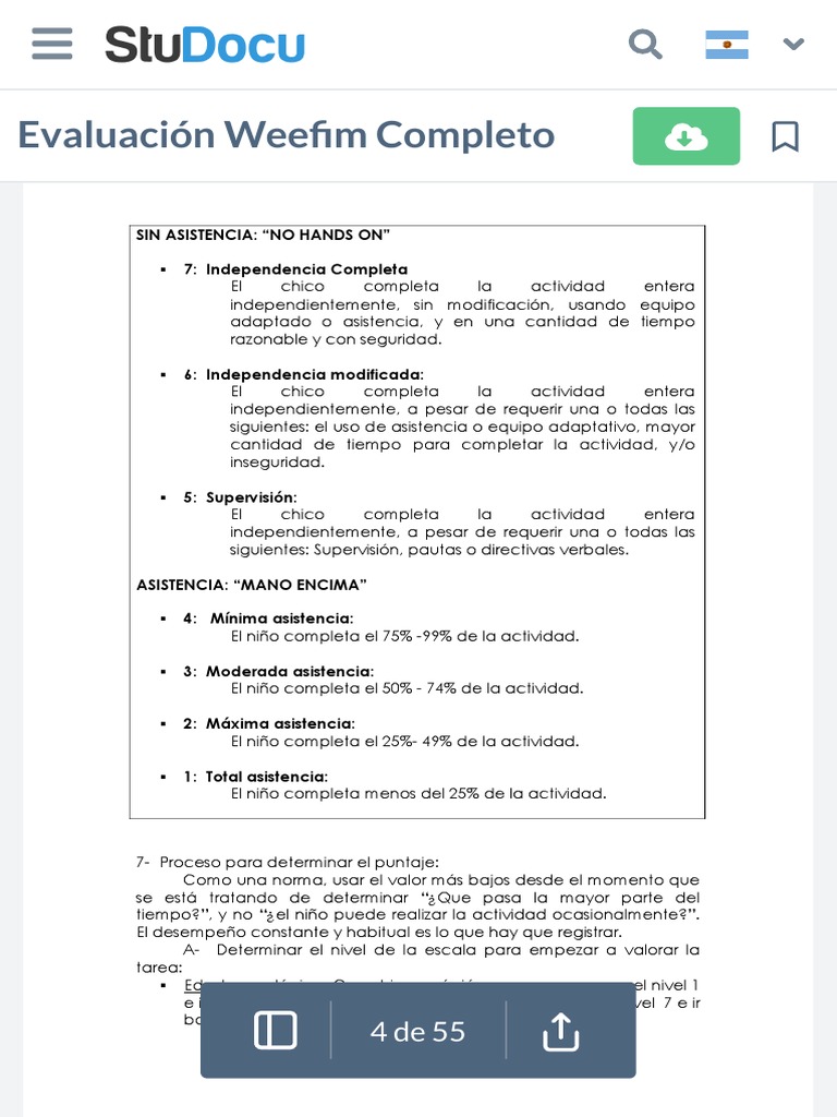 Evaluación Weefim Completo - Terapia Ocupacional - UNQ - StuDocu | PDF