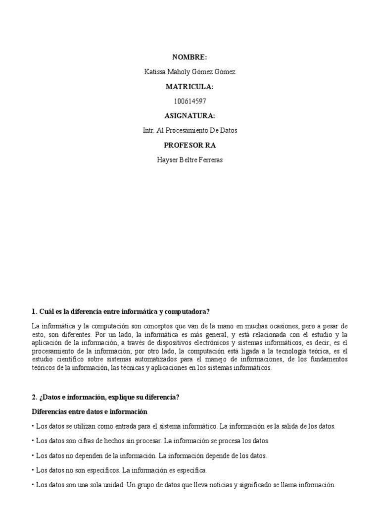 Esquema para Tarea para Unidad 1 Mod 2.2018 | PDF | Informática | Hardware de la computadora