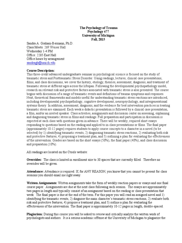 Psychology of Trauma Seminar Overview | PDF | Psychological Trauma ...