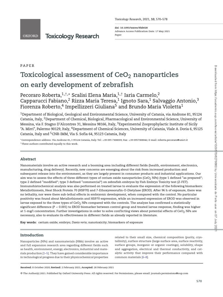 Toxicological Assessment of CeO2 Nanoparticles On Early Development of ...