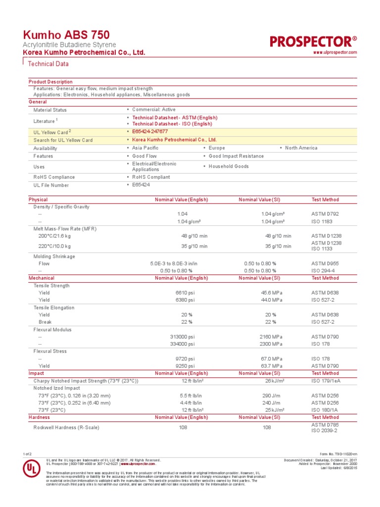 Kumho ABS 750 | PDF | Chemical Substances | Civil Engineering