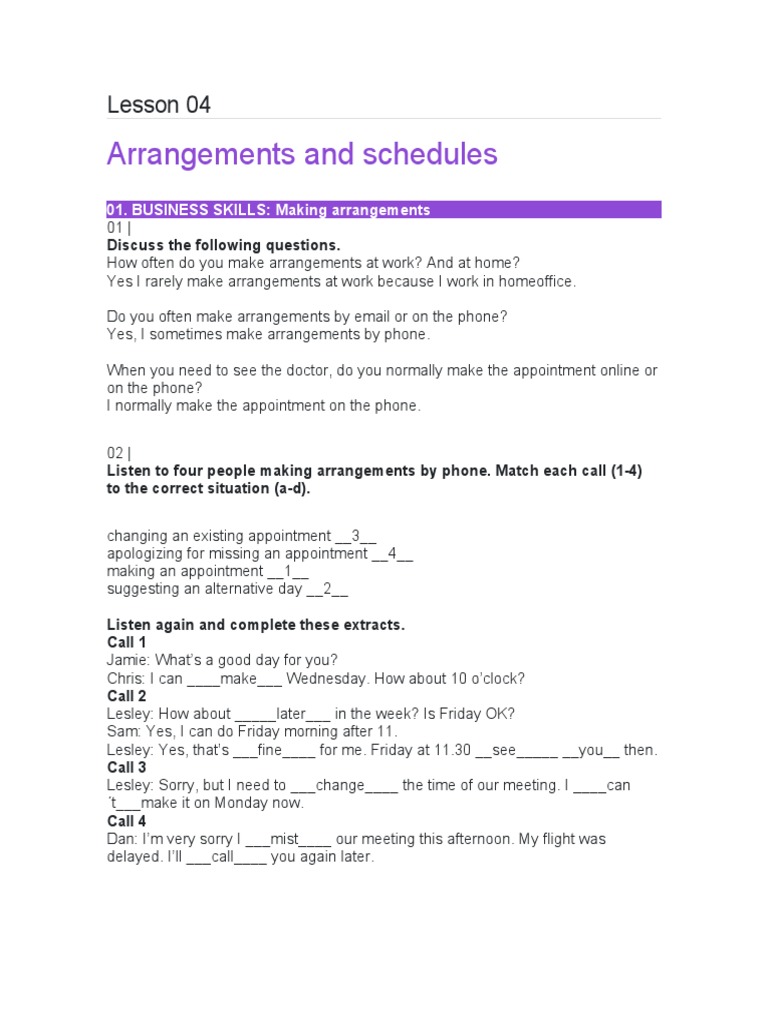 Lesson 04 Arrangements and Schedules | PDF | Foreign Language Studies