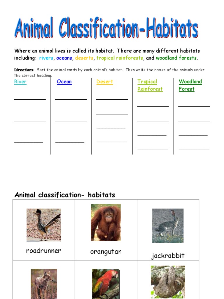 Animal Habitat Classification Worksheet | PDF | Organisms | Conservation