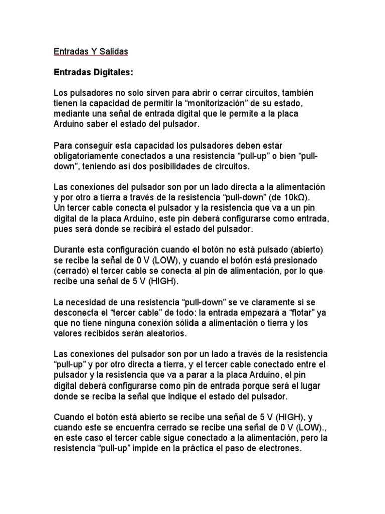 Guía de Entradas y Salidas en Arduino | PDF | Arduino | Condensador