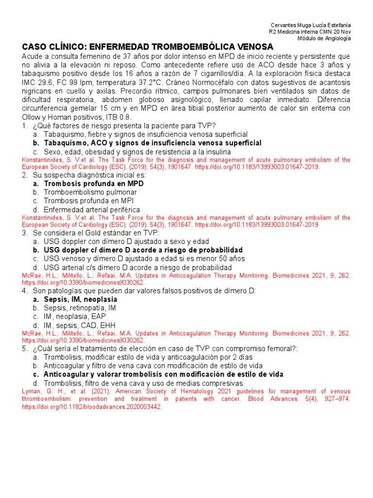 Caso Clinico TVP | PDF | Enfermedades y trastornos humanos | Cuidado de la salud