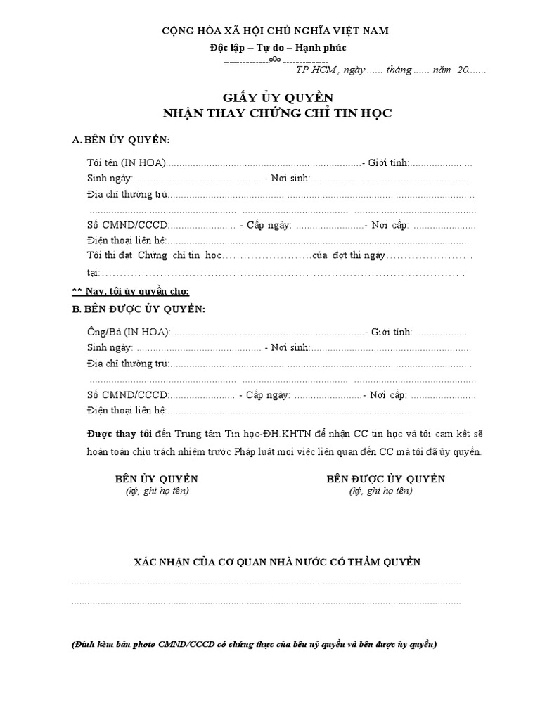 2021 Giay Uy Quyen Cho Ca Nhan | PDF