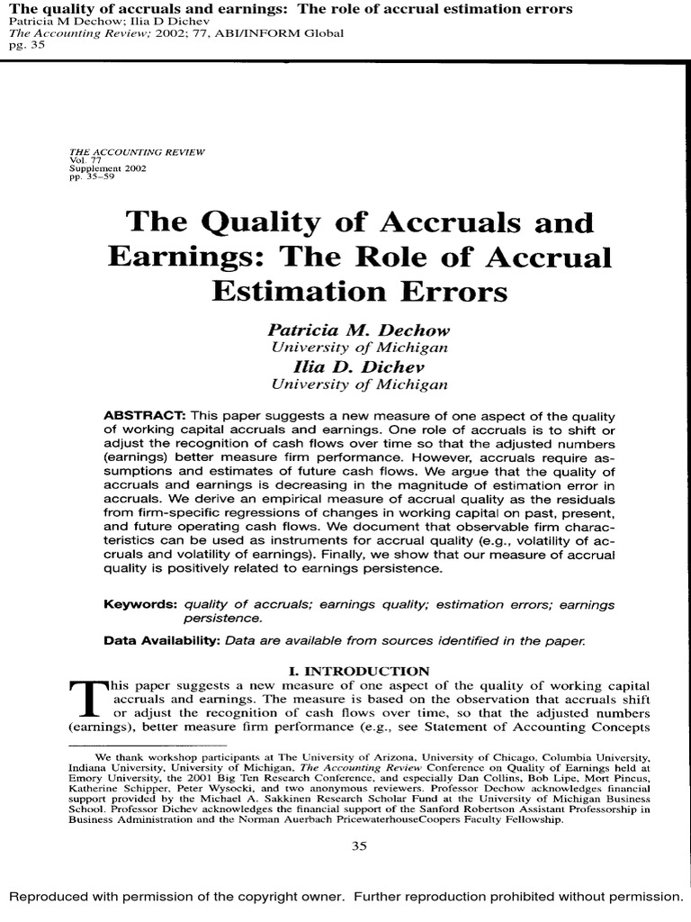 Dechow Dichev Tar 2002 1 Pdf Copyright Human Rights