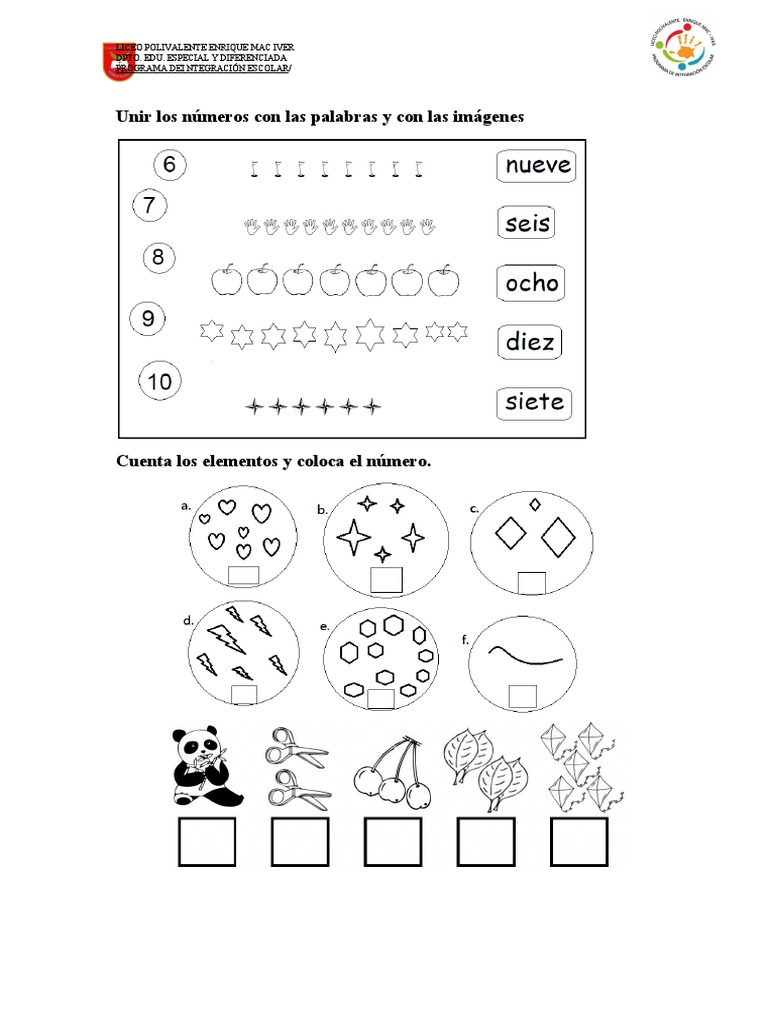 Actividades de conteo y reconocimiento de números para el desarrollo de ...