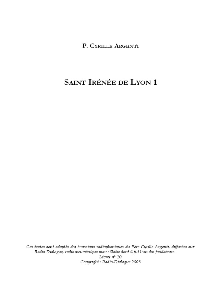 ST Irénée de Lyon 1 (P. Cyrille Argenti) | PDF | Jésus | Irénée de Lyon