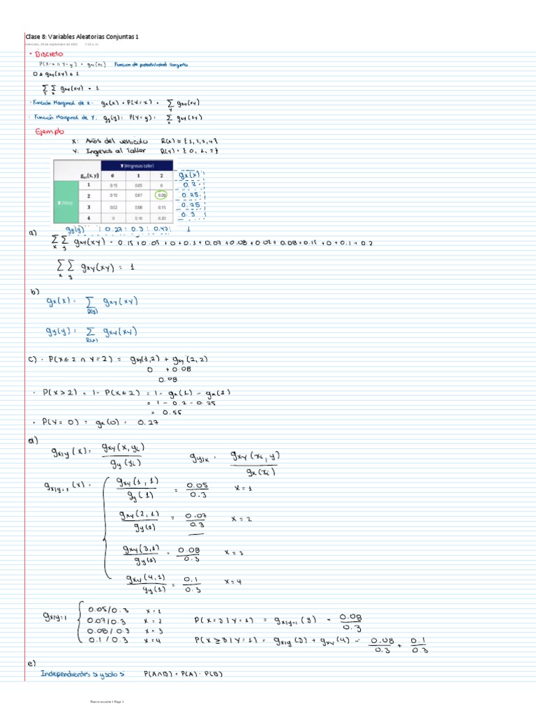 Clase 8 - 9 Variables Aleatorias Conjuntas I y II | PDF | Métodos y materiales de enseñanza | Arte