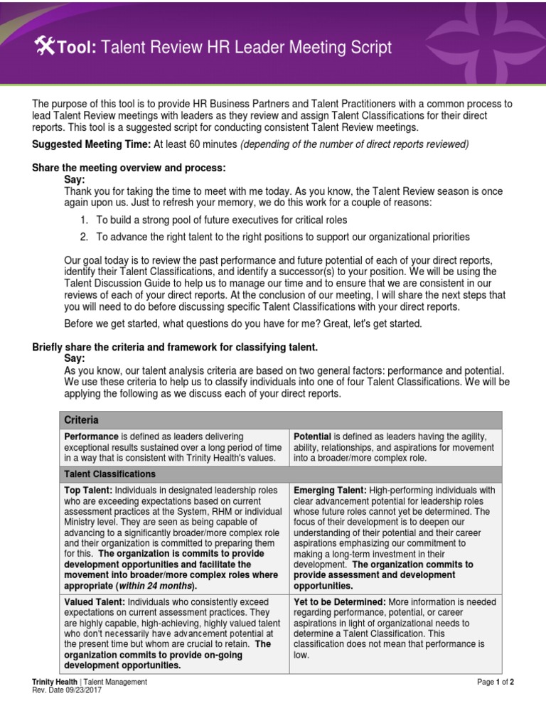 talent-review-hr-leader-meeding-script | PDF | Leadership | Behavioural ...