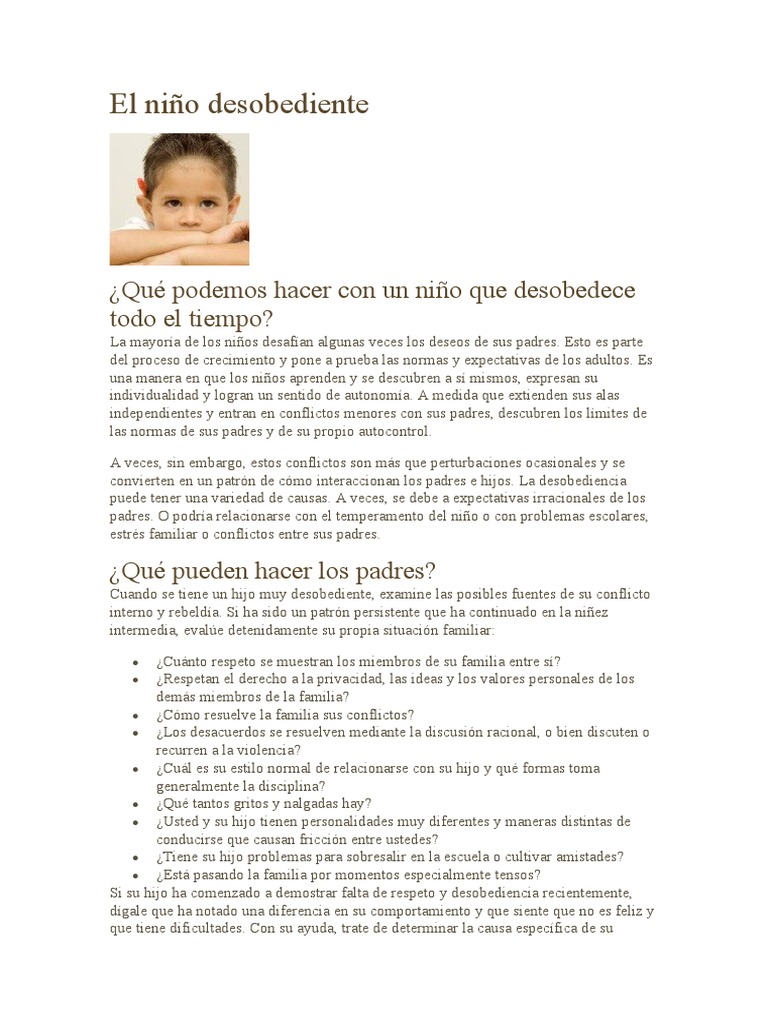 Estrategias para manejar la desobediencia infantil | PDF ...