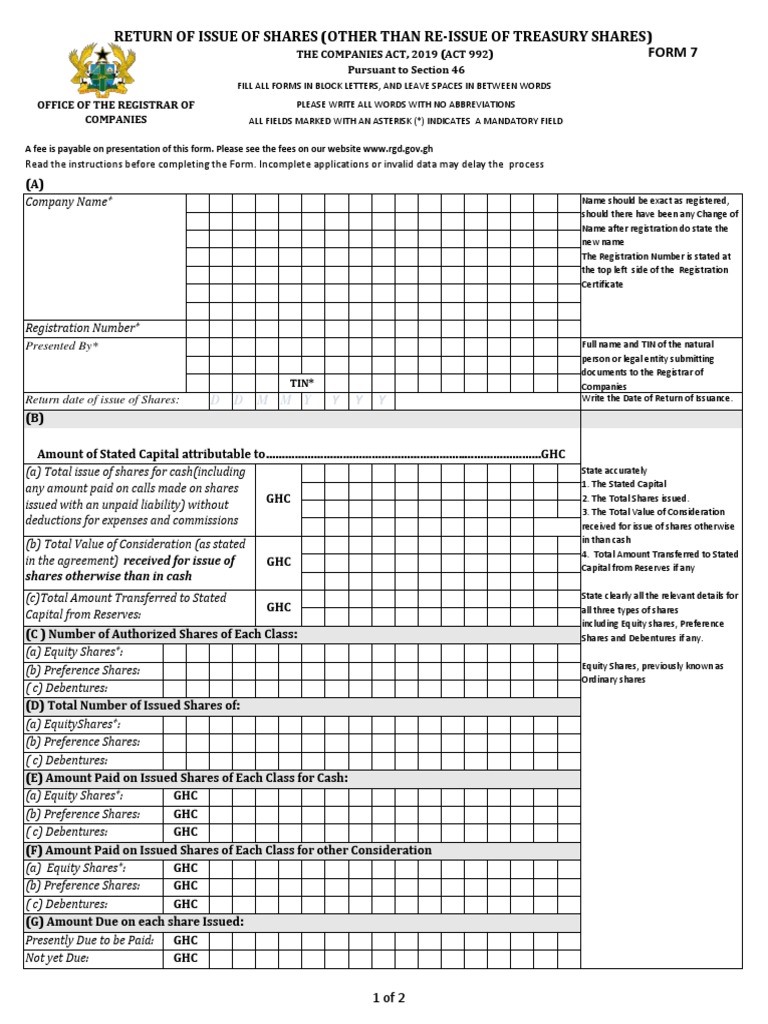Form 7: Return of Issued Shares | PDF | Business